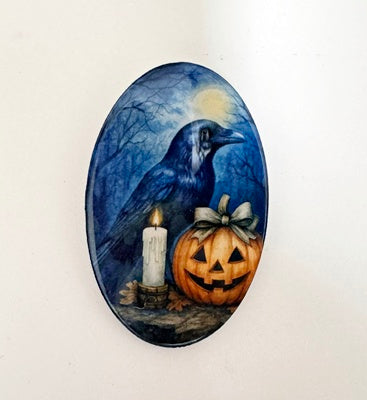 Raven’s Pumpkin Oval – Painted Lady Cabochons